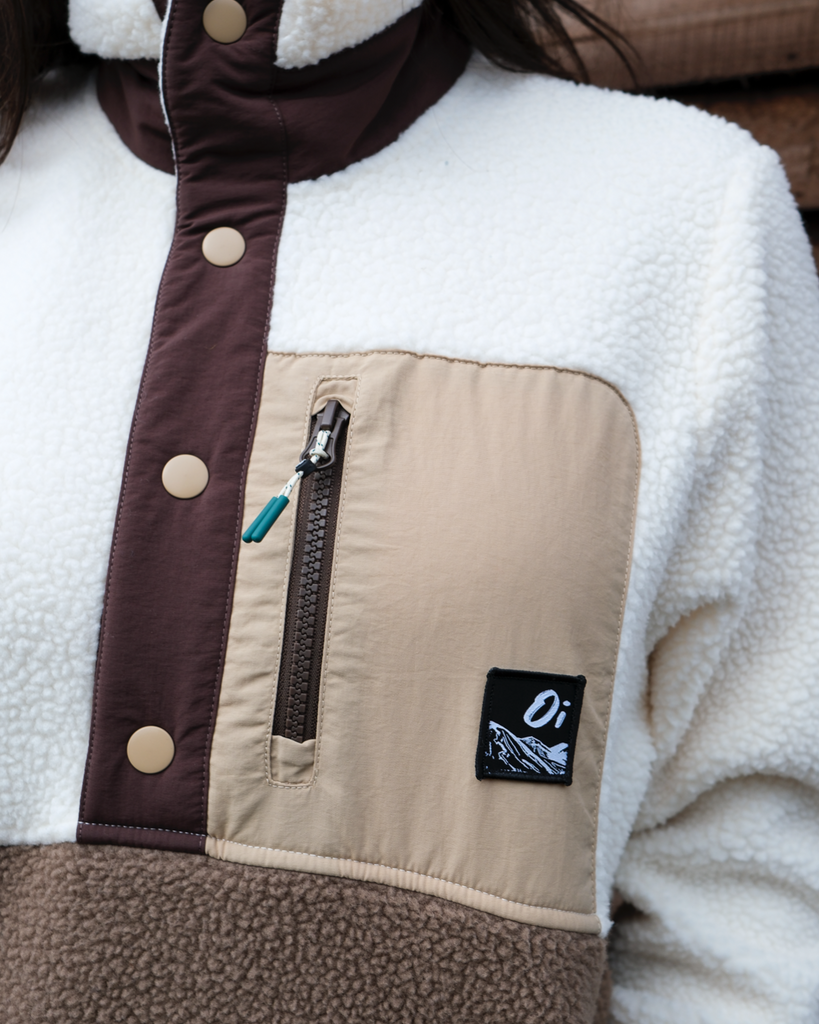 Chestnut Brown Button Up Borg Fleece | OutsideIn