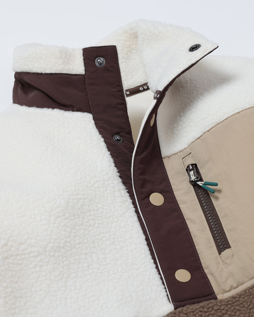 Chestnut Brown Button Up Borg Fleece | OutsideIn
